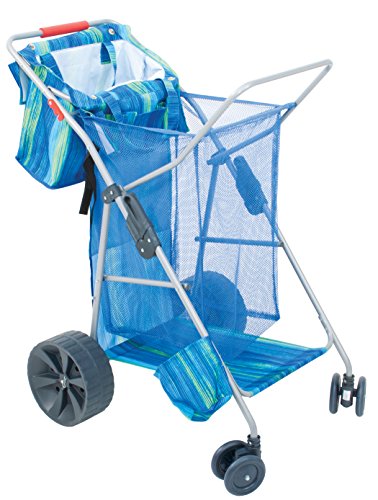 Rio Gear Beach 17" Extended Height 4-Position Folding Beach Chair -Polyester, Graphic Traffic Blue/White/Multi Stripe & Deluxe Wonder Wheeler Wide, Blue Print