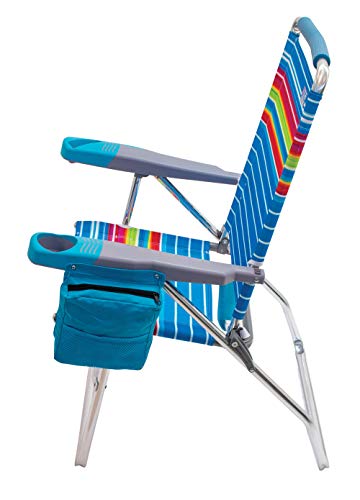 Rio Gear Beach 17" Extended Height 4-Position Folding Beach Chair -Polyester, Graphic Traffic Blue/White/Multi Stripe & Deluxe Wonder Wheeler Wide, Blue Print