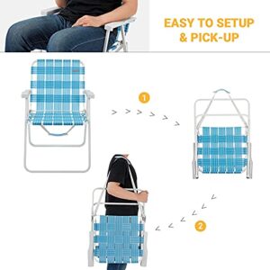 #WEJOY Aluminum Lightweight 4-Position Adjustable Low Seat Folding Beach Chair with Shoulder Strap Cup Holder+Folding Webbed Lawn Beach Chair,High Back Seat Backpack Portable Lightweight Chairs for Ad