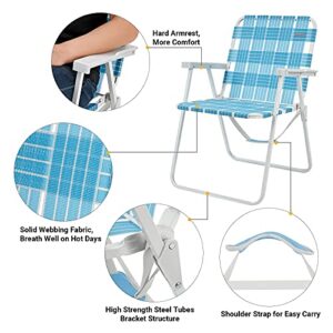 #WEJOY Aluminum Lightweight 4-Position Adjustable Low Seat Folding Beach Chair with Shoulder Strap Cup Holder+Folding Webbed Lawn Beach Chair,High Back Seat Backpack Portable Lightweight Chairs for Ad