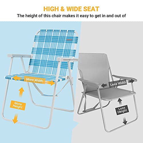 #WEJOY Aluminum Lightweight 4-Position Adjustable Low Seat Folding Beach Chair with Shoulder Strap Cup Holder+Folding Webbed Lawn Beach Chair,High Back Seat Backpack Portable Lightweight Chairs for Ad