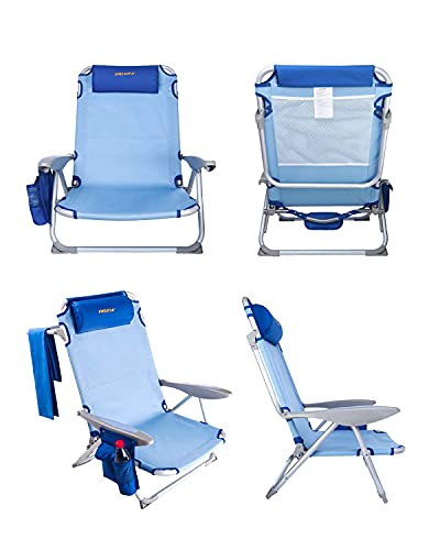 #WEJOY Aluminum Lightweight 4-Position Adjustable Low Seat Folding Beach Chair with Shoulder Strap Cup Holder+Folding Webbed Lawn Beach Chair,High Back Seat Backpack Portable Lightweight Chairs for Ad