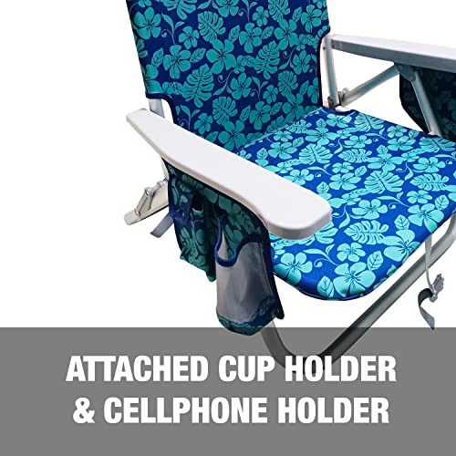 Bliss Hammocks BBC-350-BF Folding Beach Chair, 5 Reclining Positions, Detachable Cooler Bag, Blue Flower