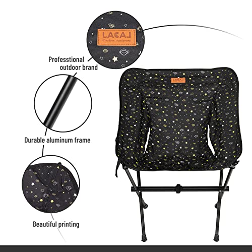 G2 GO2GETHER Star-Moon Printing Lightweight Camping Folding Chair for Adult, 600D Oxford Fabric, Durable Aluminum Alloy Frame, Easy to Storage and Carry, Suit for Camping, Hiking, Go to Beach (Black)