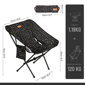 G2 GO2GETHER Star-Moon Printing Lightweight Camping Folding Chair for Adult, 600D Oxford Fabric, Durable Aluminum Alloy Frame, Easy to Storage and Carry, Suit for Camping, Hiking, Go to Beach (Black)