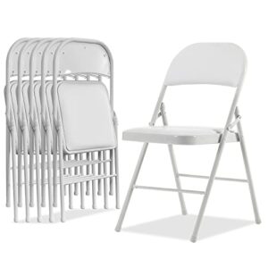 karl home 6 pack white folding chairs with padded seats for outdoor & indoor, portable stackable commercial seat with steel frame for events office wedding party, 330lbs capacity