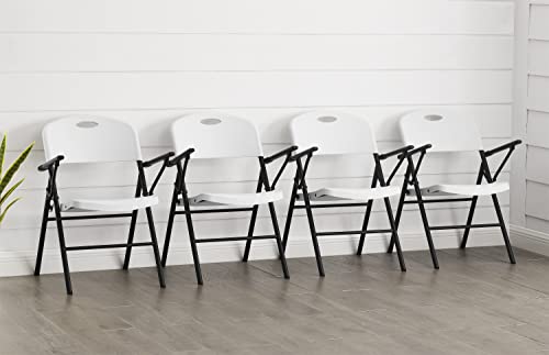 Living and More Plastic Folding Chair with Armrest, Light Weight Folding Chair, 350 Pound Capacity, White, 4pc Pack