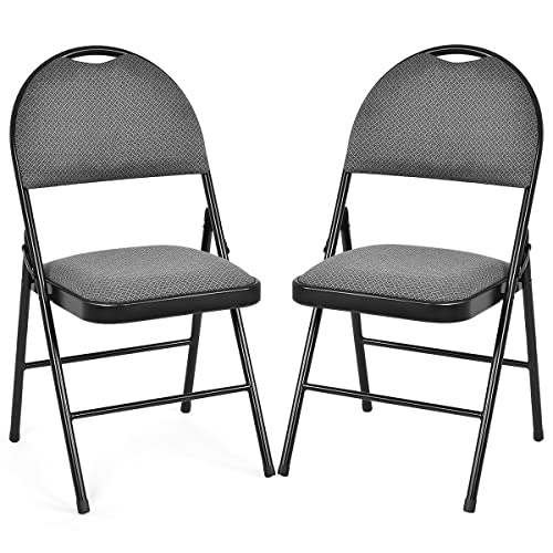 Giantex 2-Pcs Folding Chairs Set - Backrest Chair W/Handle Hole, Upholstered Seat, Fabric Cover, Non-Slip Feet Pads, Commercial Guest Chairs, Foldable Waiting Room Chair (Gray, 1 Count (Pack of 2))