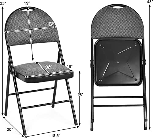 Giantex 2-Pcs Folding Chairs Set - Backrest Chair W/Handle Hole, Upholstered Seat, Fabric Cover, Non-Slip Feet Pads, Commercial Guest Chairs, Foldable Waiting Room Chair (Gray, 1 Count (Pack of 2))