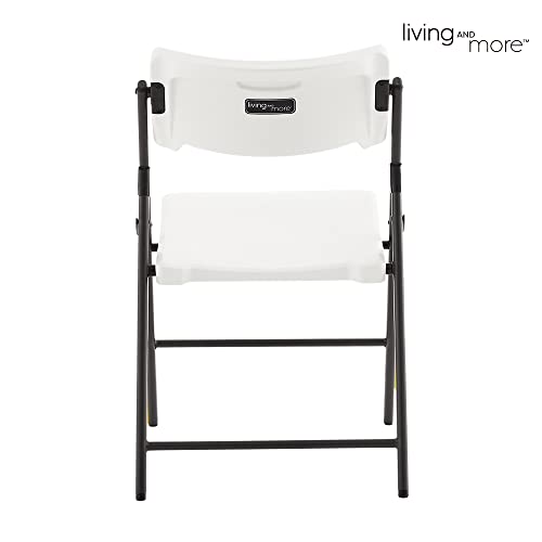 Living and More Commercial Folding Chair, Ergonomic Swiveling Back, Indoor Outdoor Use, 350-Pound Capacity, 1 Pack, White