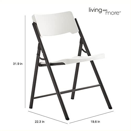 Living and More Commercial Folding Chair, Ergonomic Swiveling Back, Indoor Outdoor Use, 350-Pound Capacity, 1 Pack, White