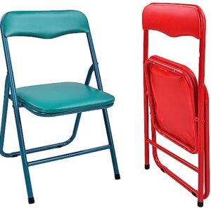 Signature Pack of 2 (Fabric/Vinyl) Steel Frame Metal Foam Padded Folding Chairs for Kids, Green and Red