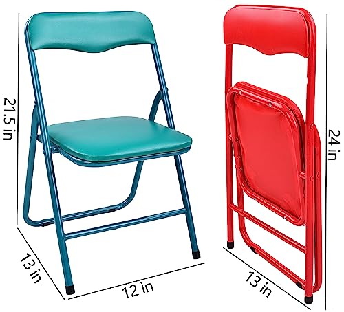 Signature Pack of 2 (Fabric/Vinyl) Steel Frame Metal Foam Padded Folding Chairs for Kids, Green and Red