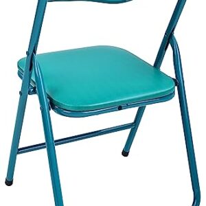 Signature Pack of 2 (Fabric/Vinyl) Steel Frame Metal Foam Padded Folding Chairs for Kids, Green and Red