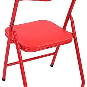 Signature Pack of 2 (Fabric/Vinyl) Steel Frame Metal Foam Padded Folding Chairs for Kids, Green and Red