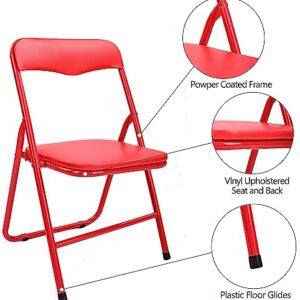 Signature Pack of 2 (Fabric/Vinyl) Steel Frame Metal Foam Padded Folding Chairs for Kids, Green and Red