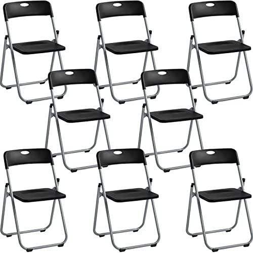 8 Pack Folding Plastic Chairs Pack Steel Folding Dining Chairs Folding Chairs Bulk Fold Up Event Chairs Portable Plastic Chairs with Steel Frame 440lb for Events Office Wedding Indoor Outdoor (Black)