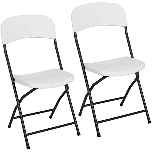 PayLessHere Folding Chairs Set of 2 Outdoor Plastic Chairs Portable Foldable Metal Folding Chairs with Metal Frame HDPE Backrest and Seat Cushion 265 LBS Capacity for Indoor Outdoor Use, White