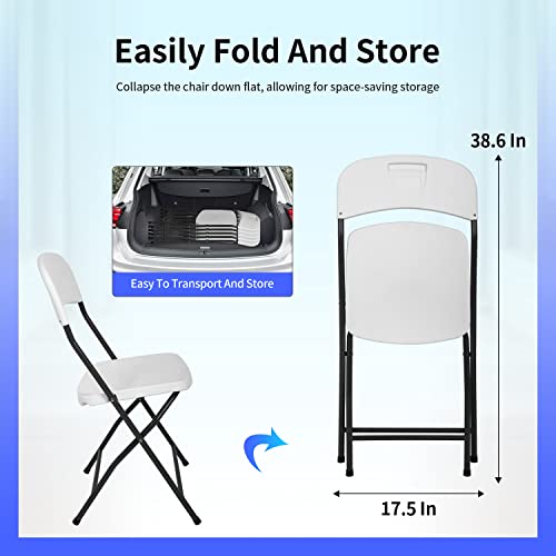 PayLessHere Folding Chairs Set of 2 Outdoor Plastic Chairs Portable Foldable Metal Folding Chairs with Metal Frame HDPE Backrest and Seat Cushion 265 LBS Capacity for Indoor Outdoor Use, White