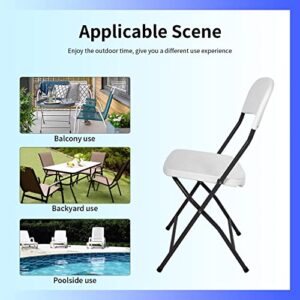 PayLessHere Folding Chairs Set of 2 Outdoor Plastic Chairs Portable Foldable Metal Folding Chairs with Metal Frame HDPE Backrest and Seat Cushion 265 LBS Capacity for Indoor Outdoor Use, White