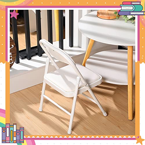 Queekay Kids Folding Chairs with Padded Seats and Backrest Foldable Steel Frame Kids Foldable Chair for Children Toddler Study Indoor Classroom Desk Tables Event Banquet Wedding (White)