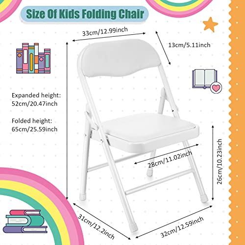 Queekay Kids Folding Chairs with Padded Seats and Backrest Foldable Steel Frame Kids Foldable Chair for Children Toddler Study Indoor Classroom Desk Tables Event Banquet Wedding (White)