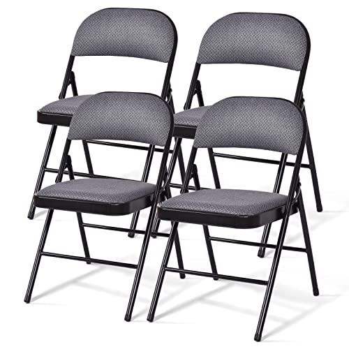 GOFLAME 4 Pack Folding Chairs, Fabric Dining Chair Set with Padded Seat & Metal Frame, Indoor Outdoor Upholstered Commercial Seat for Home Office Events Wedding Party, Black