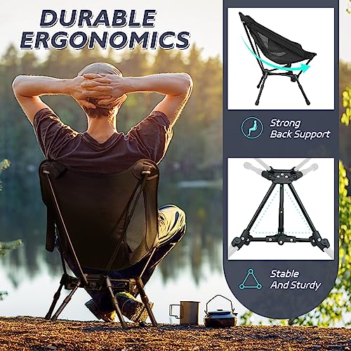 CANWAY Portable Camping Chair, Ultra-Compact and Lightweight Folding Chair for Camping, Beach, Picnic, Lawn Concerts, Hiking, Backpacking, Adjustable Height