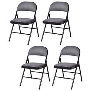 giantex 4-pack folding chairs with metal frame and fabric upholstered padded seat, foldable home office party chair set (grey)