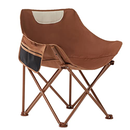 TOSAMC Folding Chairs Heavy Duty Support 350 lbs Moon Chair with Carry Bag Brown