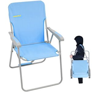 #wejoy portable beach chair lightweight foldable camping chair high back folding chairs outdoor chairs with shoulder strap for camping hiking picnic fishing support up to 300lbs, lightblue 1 pc