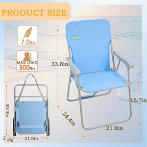 #WEJOY Portable Beach Chair Lightweight Foldable Camping Chair High Back Folding Chairs Outdoor Chairs with Shoulder Strap for Camping Hiking Picnic Fishing Support up to 300lbs, Lightblue 1 PC