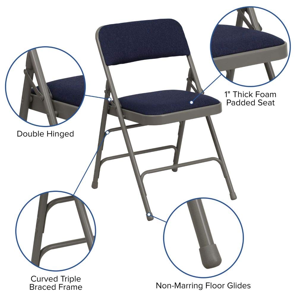 Flash Furniture Sheldon 4 Pack HERCULES Series Curved Triple Braced & Double Hinged Navy Fabric Metal Folding Chair