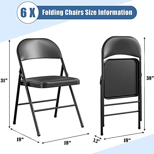 GIVIMO Folding Chairs with Padded Seats 6 Pack Black Metal Padded Folding Chair with Steel Frame for Events Office Wedding Party - 330 lb Capacity