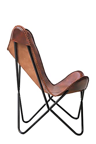 Classy Handmade Dark Brown Leather Butterfly Chair Living Room- Side Hand Stich Leather Chair-Handmade with Powder Coated Folding Black Iron Frame (Cover with Folding Frame)