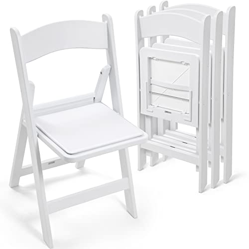 4 Pack Folding Chairs White Plastic Folding Chair Comfortable Resin Foldable Chair Lightweight Dining Chairs with PVC Padded Seats for Wedding Events Party Picnic Kitchen Garden Church Indoor Outdoor