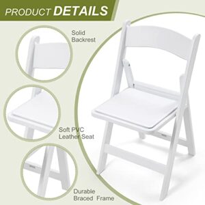 4 Pack Folding Chairs White Plastic Folding Chair Comfortable Resin Foldable Chair Lightweight Dining Chairs with PVC Padded Seats for Wedding Events Party Picnic Kitchen Garden Church Indoor Outdoor