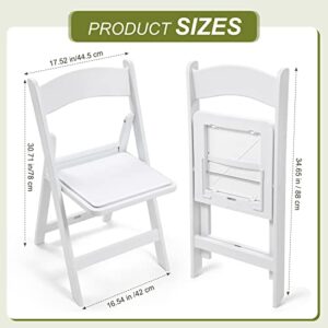 4 Pack Folding Chairs White Plastic Folding Chair Comfortable Resin Foldable Chair Lightweight Dining Chairs with PVC Padded Seats for Wedding Events Party Picnic Kitchen Garden Church Indoor Outdoor