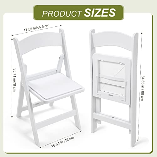 4 Pack Folding Chairs White Plastic Folding Chair Comfortable Resin Foldable Chair Lightweight Dining Chairs with PVC Padded Seats for Wedding Events Party Picnic Kitchen Garden Church Indoor Outdoor