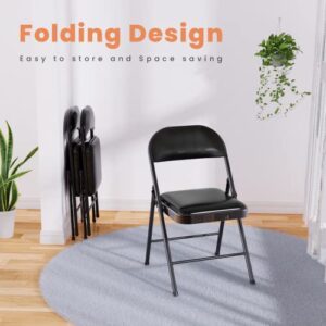 YJHome Folding Chairs with Padded Seats, Black Metal Folding Chairs Set of 2 Pack, Portable Foldable Chair Comfortable Folding Chair for Card Table