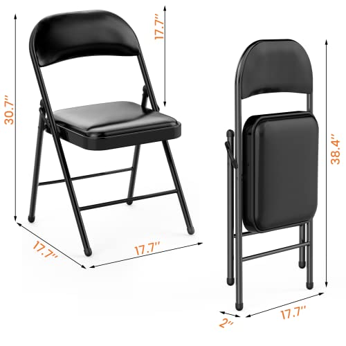 YJHome Folding Chairs with Padded Seats, Black Metal Folding Chairs Set of 2 Pack, Portable Foldable Chair Comfortable Folding Chair for Card Table