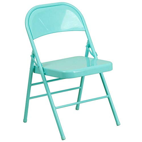 Flash Furniture 4 Pack HERCULES COLORBURST Series Tantalizing Teal Triple Braced & Double Hinged Metal Folding Chair