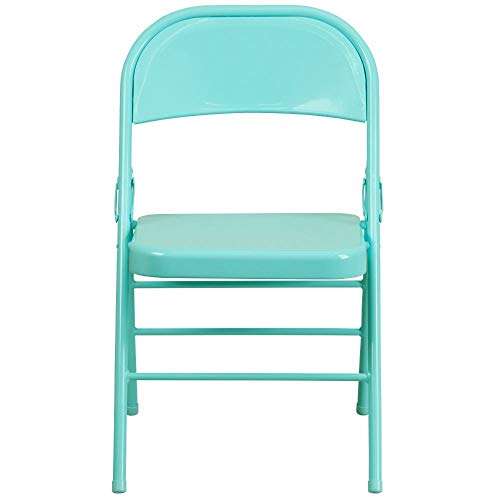 Flash Furniture 4 Pack HERCULES COLORBURST Series Tantalizing Teal Triple Braced & Double Hinged Metal Folding Chair