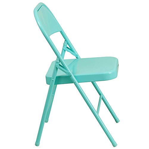 Flash Furniture 4 Pack HERCULES COLORBURST Series Tantalizing Teal Triple Braced & Double Hinged Metal Folding Chair