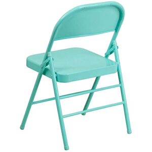 Flash Furniture 4 Pack HERCULES COLORBURST Series Tantalizing Teal Triple Braced & Double Hinged Metal Folding Chair