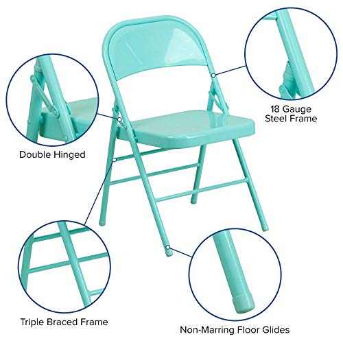 Flash Furniture 4 Pack HERCULES COLORBURST Series Tantalizing Teal Triple Braced & Double Hinged Metal Folding Chair