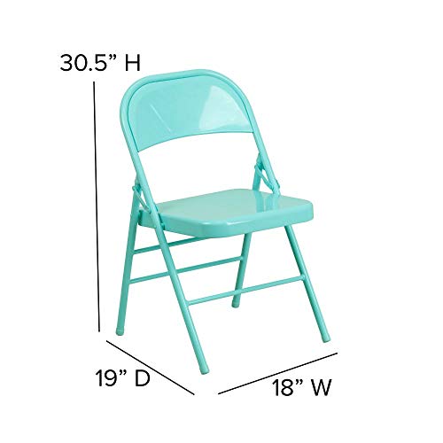 Flash Furniture 4 Pack HERCULES COLORBURST Series Tantalizing Teal Triple Braced & Double Hinged Metal Folding Chair