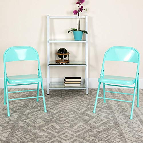 Flash Furniture 4 Pack HERCULES COLORBURST Series Tantalizing Teal Triple Braced & Double Hinged Metal Folding Chair