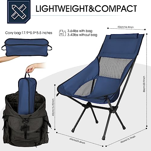 Restland Portable Folding Camping Chairs, Lightweight Collapsible Camping Chairs for Adults, Comfortable High Back Chairs for Outdoor Hiking, Backpacking, Fishing or Picnic