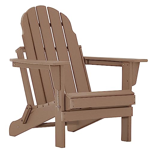 KISUN Folding Adirondack Chair, Hdpe Plastic Patio Chairs are Weather Resistant, Outdoor Fire Pit, Gardens, Decks, Seaside, Porch Garden (Teak)